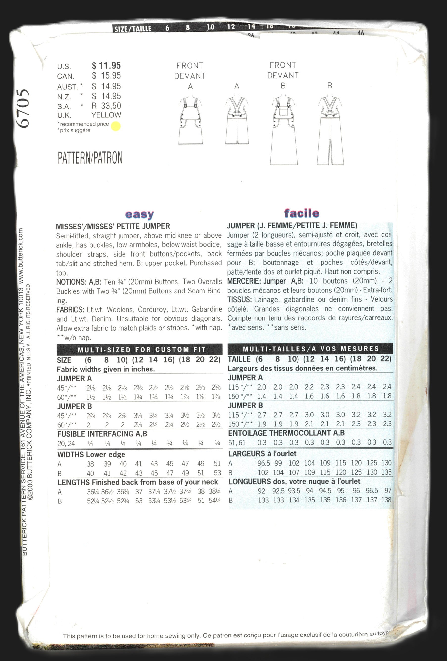 Buterick 6705 Misses / Misses Petite Jumper Sewing Pattern - UNCUT Siz ...