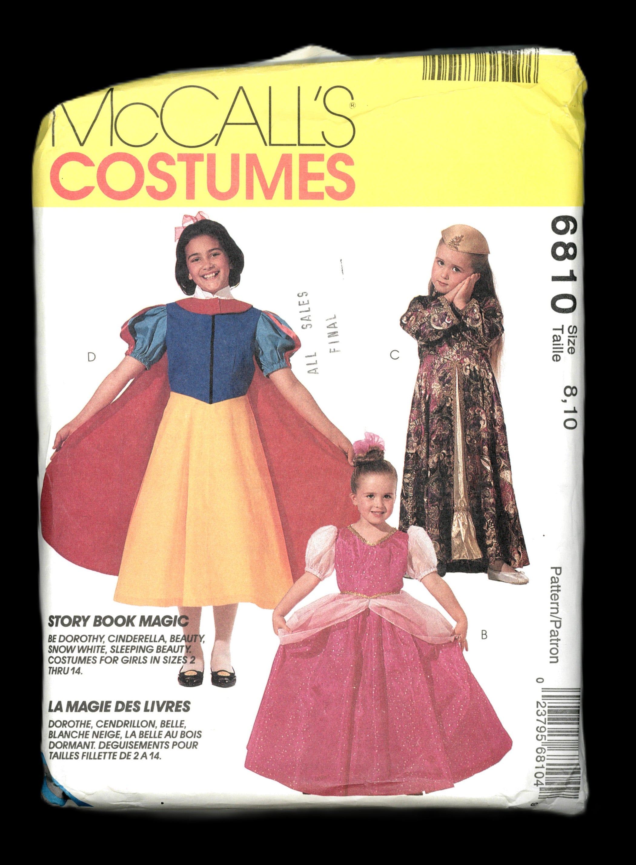 McCalls 6810 Girls Dorothy, Cinderella, Snow White, Sleeping Beauty Gi ...