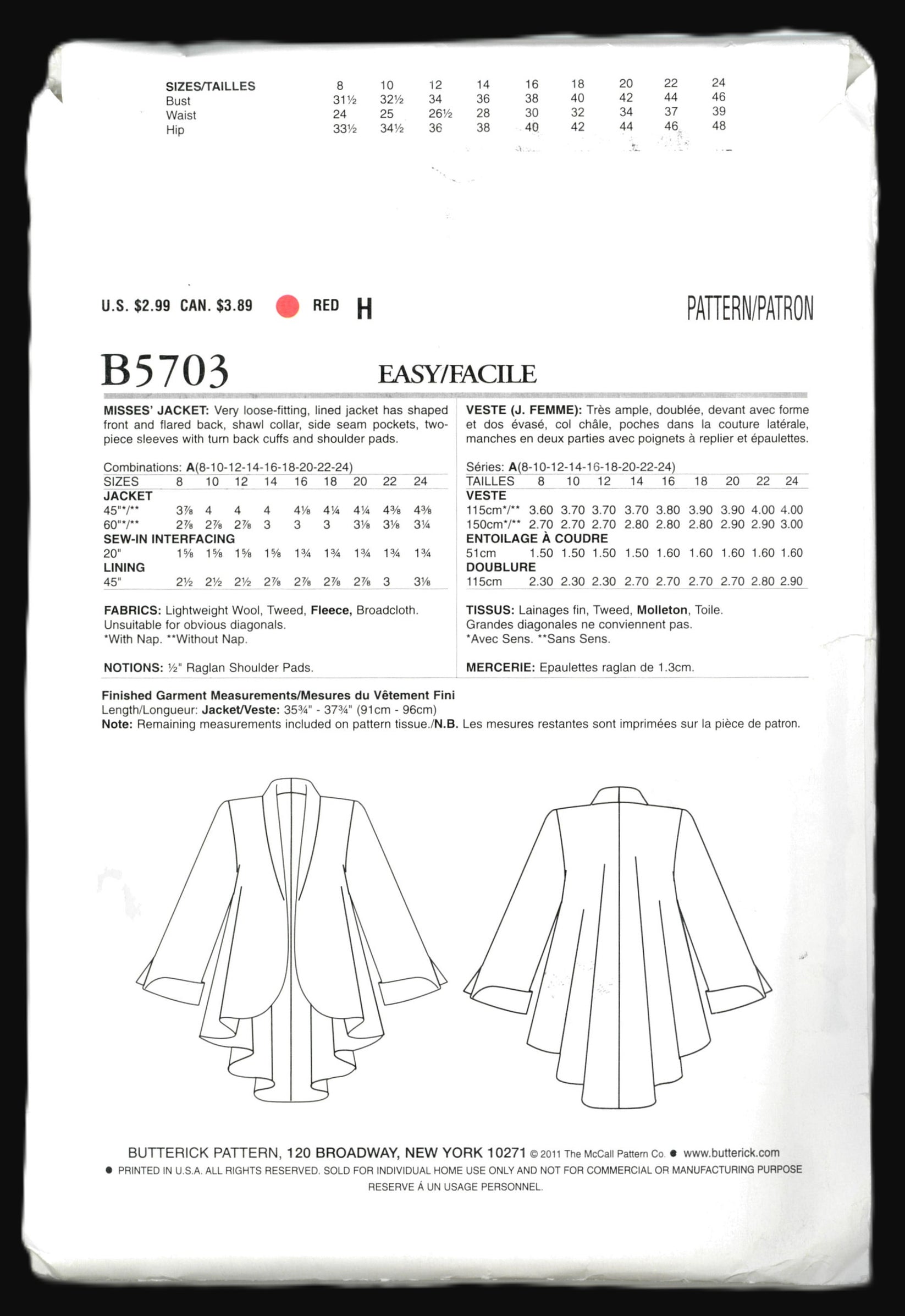 See and Sew 5703 Misses Jacket Sewing Pattern - UNCUT - Size 8 10 12 1 ...