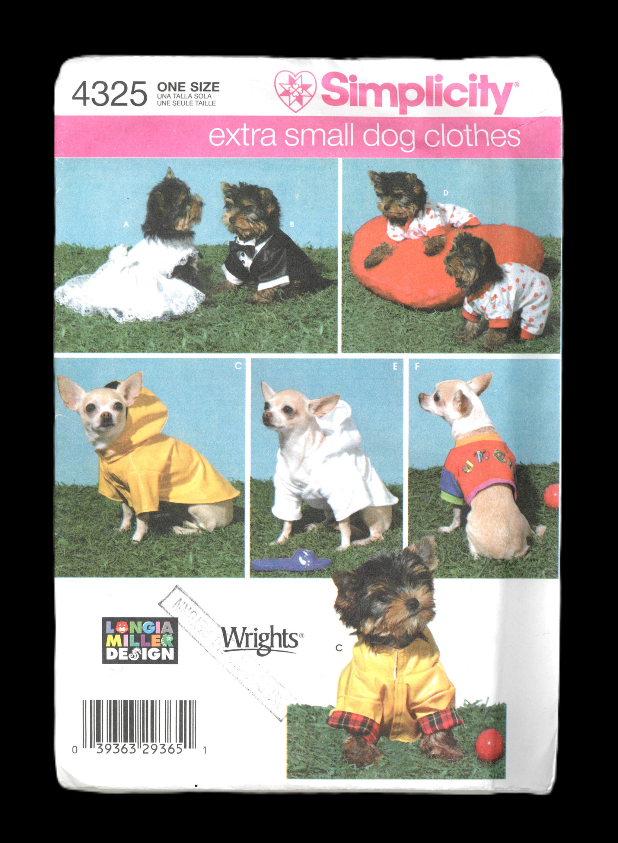 Simplicity 4325 Clothes for Extra Small Dogs Sewing Pattern UNCUT ...